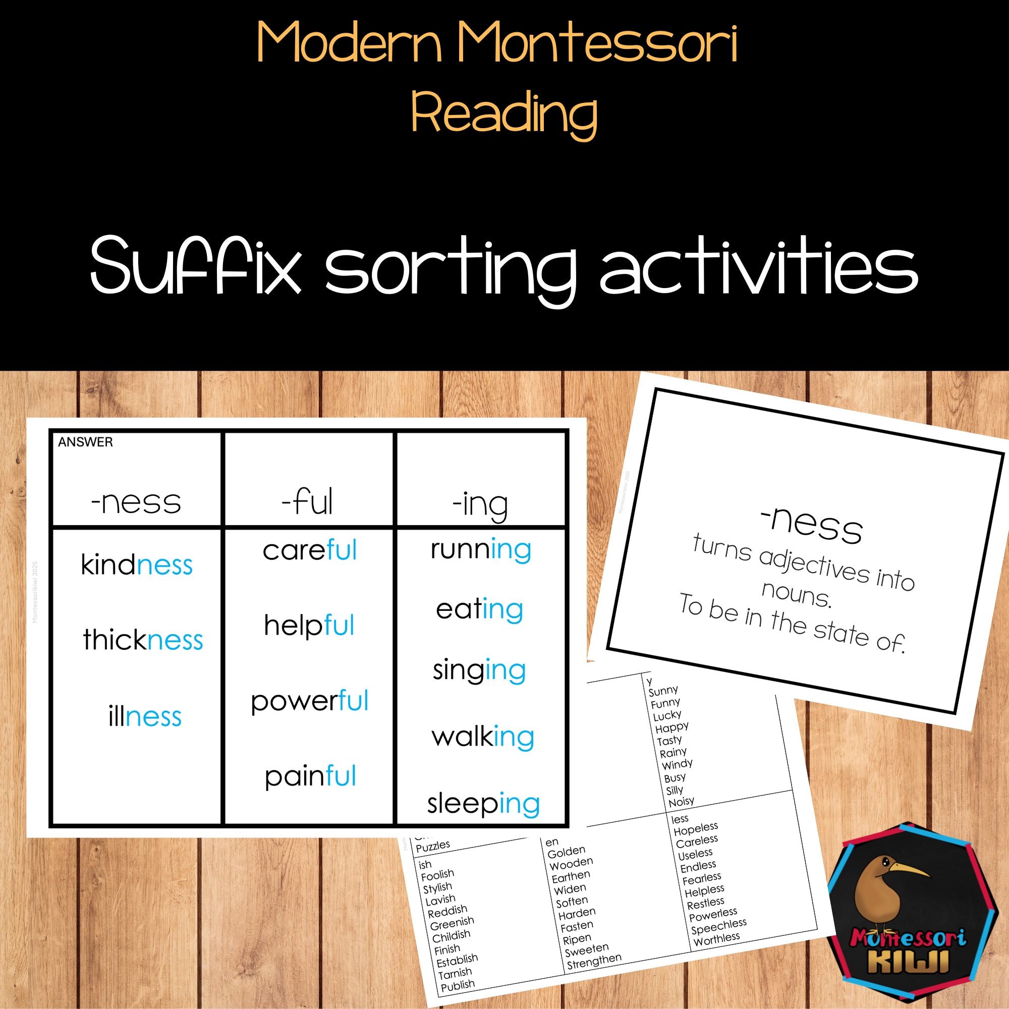 Modern Montessori Reading: Suffix sorting activities – montessorikiwi