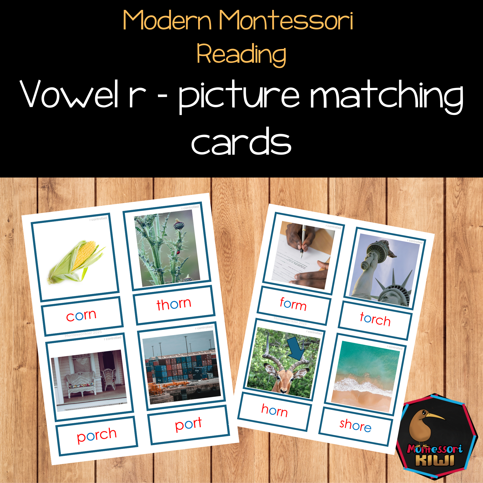 Modern Montessori Reading: Vowel r picture matching cards – montessorikiwi
