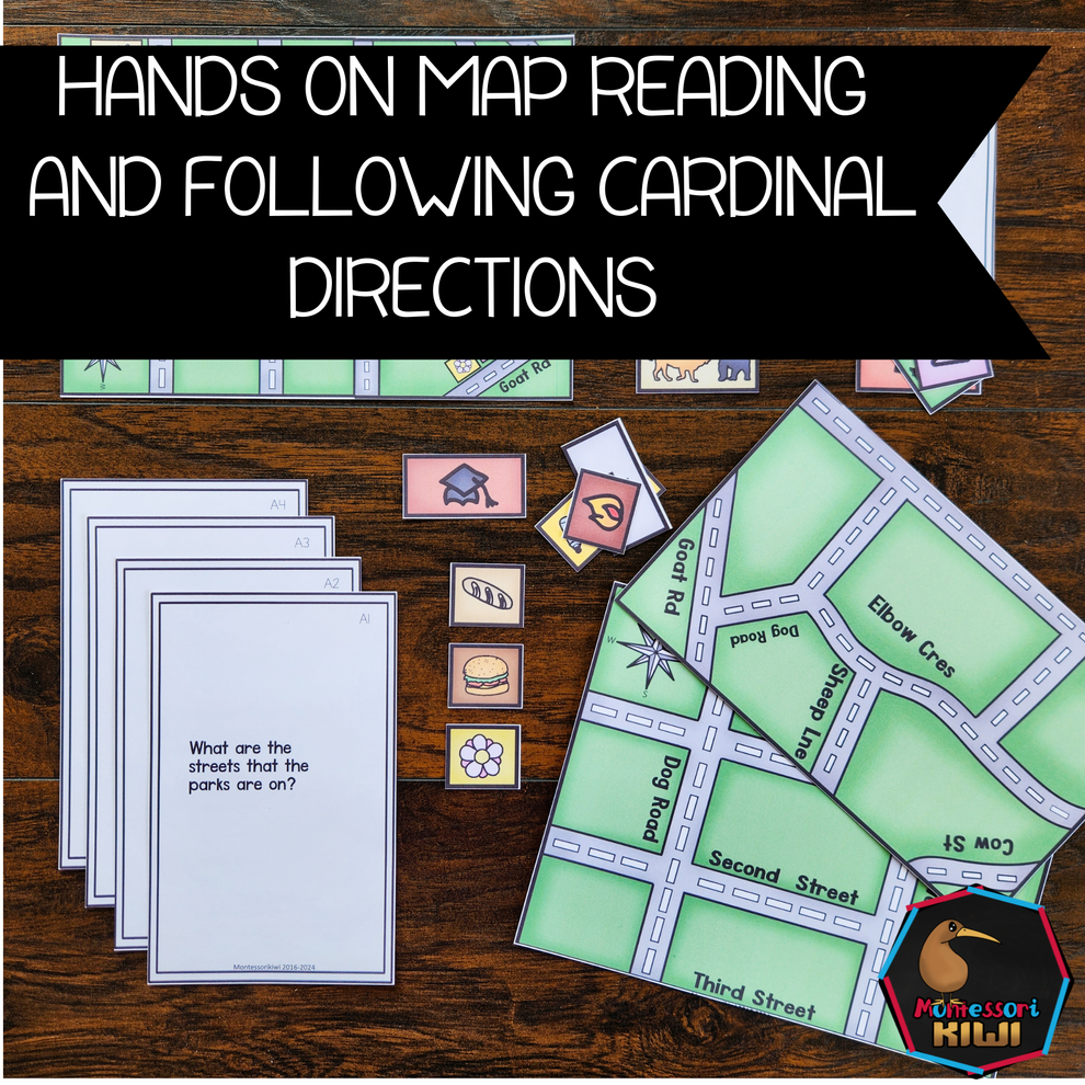 Hands on map reading and following cardinal directions – montessorikiwi