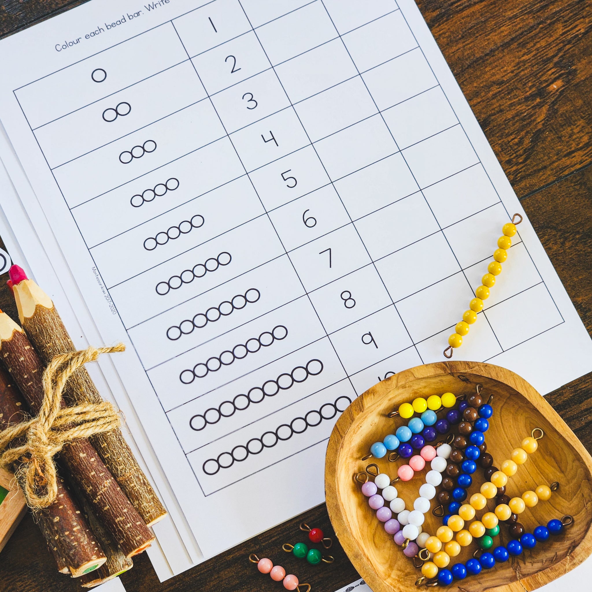 Colored bead stair worksheets – montessorikiwi