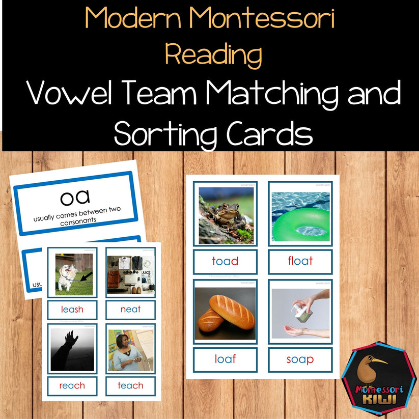 Modern Montessori Reading SOR Vowel Team Matching Cards (literacy ...