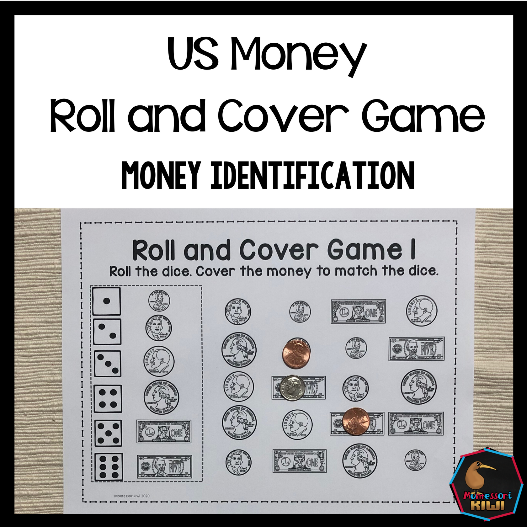 US Money Roll and Cover Game | Fun Coin & Dollar Identification Dice A ...