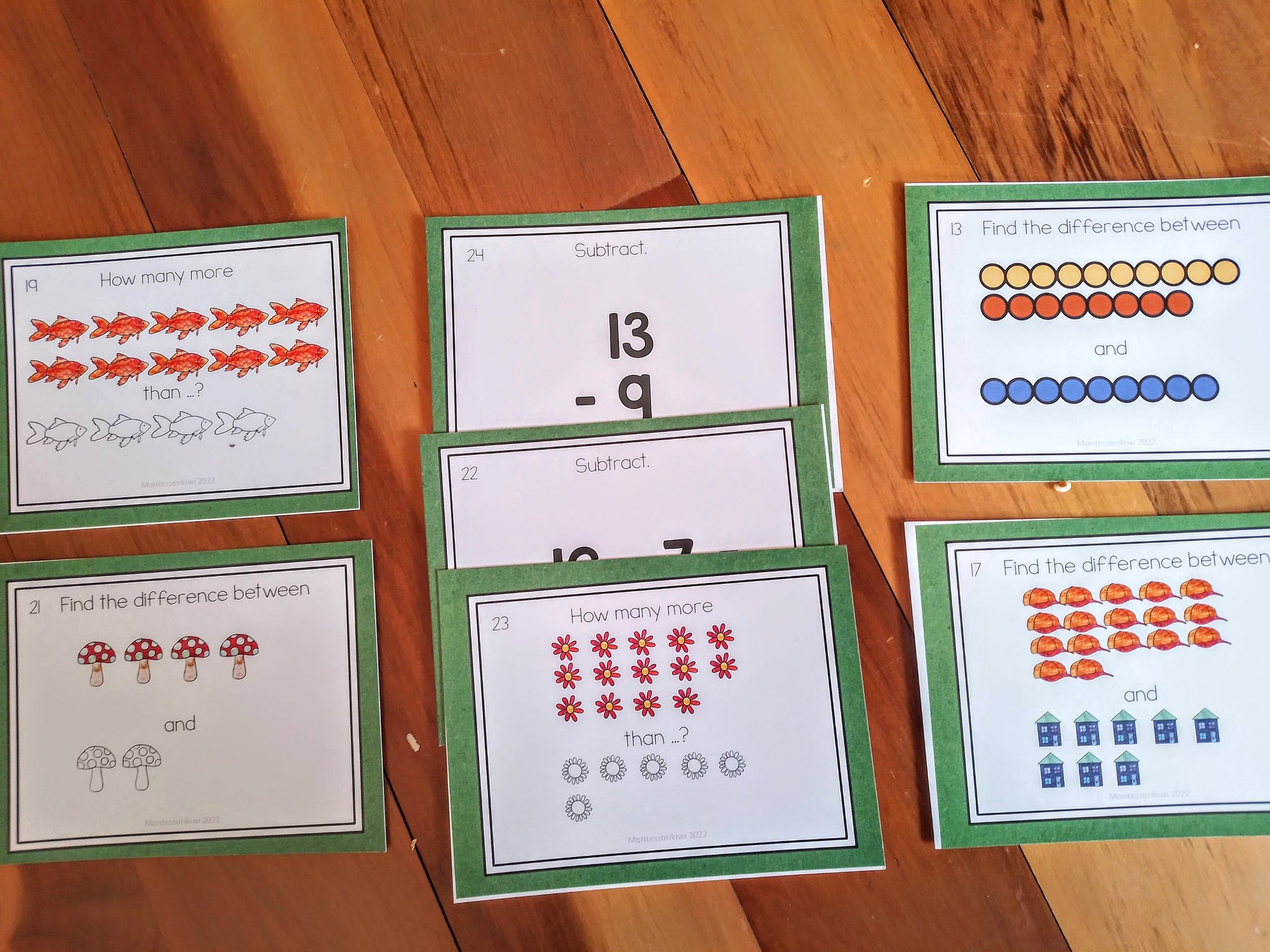 Montessori Subtraction Finger Chart Task Cards (math) – montessorikiwi