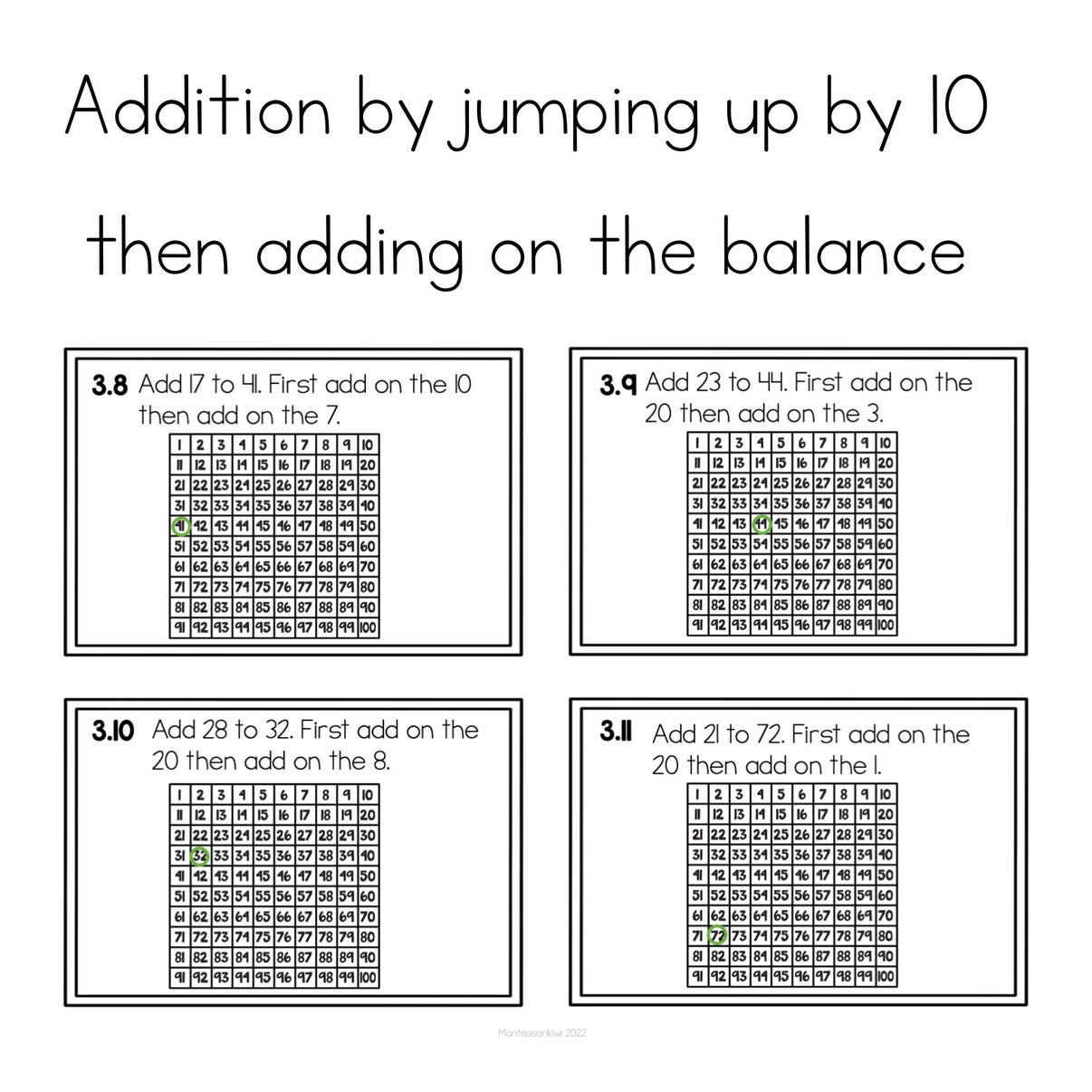 Montessori math: hundreds board task cards SET 3 – montessorikiwi