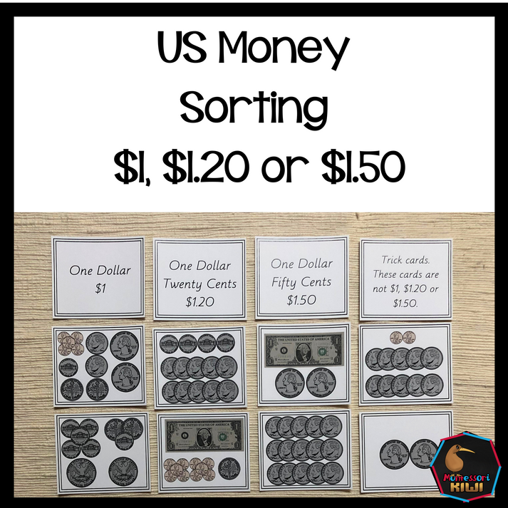 US Money Sorting Activity $1, $1.20 or $1.50 – montessorikiwi