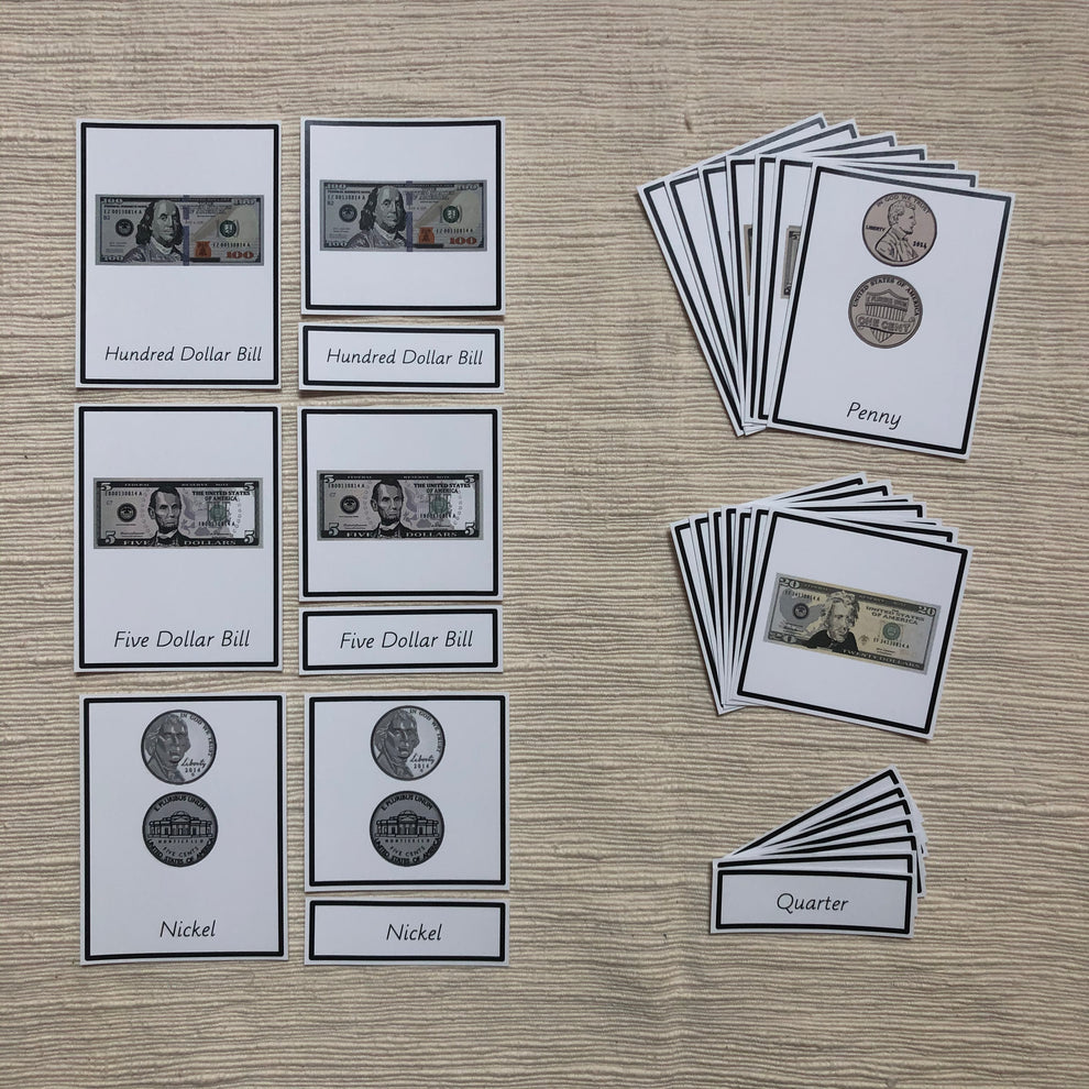 US Money Montessori Three Part Cards (money identification ...