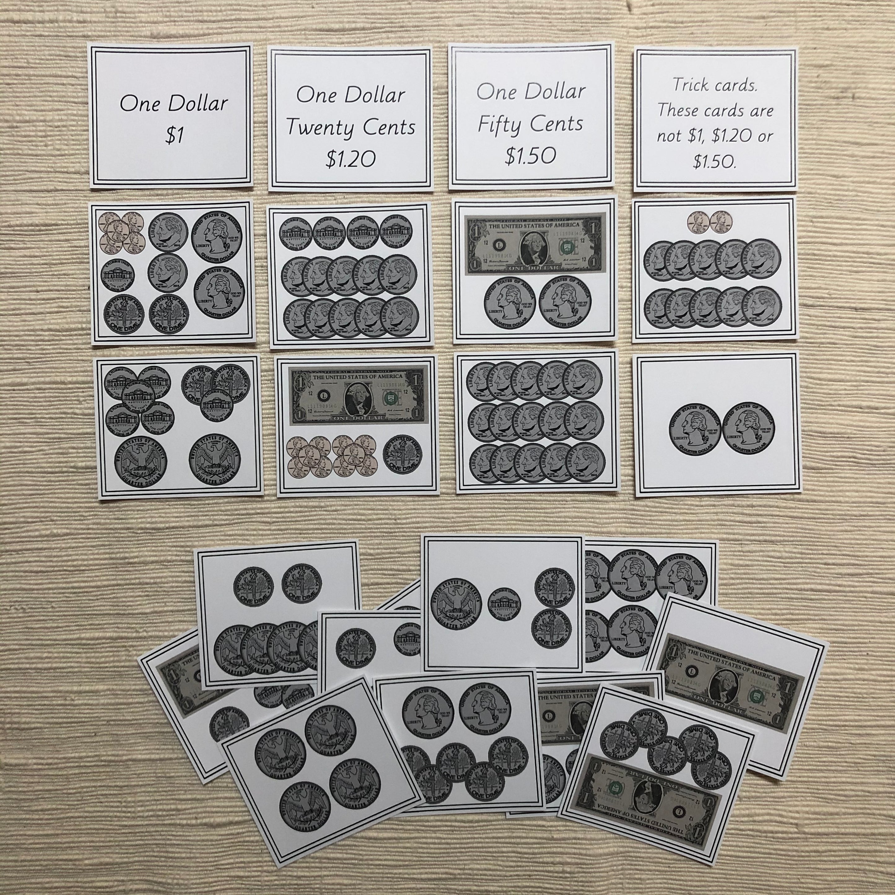 US Money Sorting Activity $1, $1.20 or $1.50 – montessorikiwi