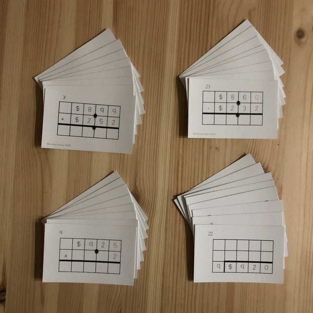 US Money Equations or Algorithms Montessori Color Coded – montessorikiwi