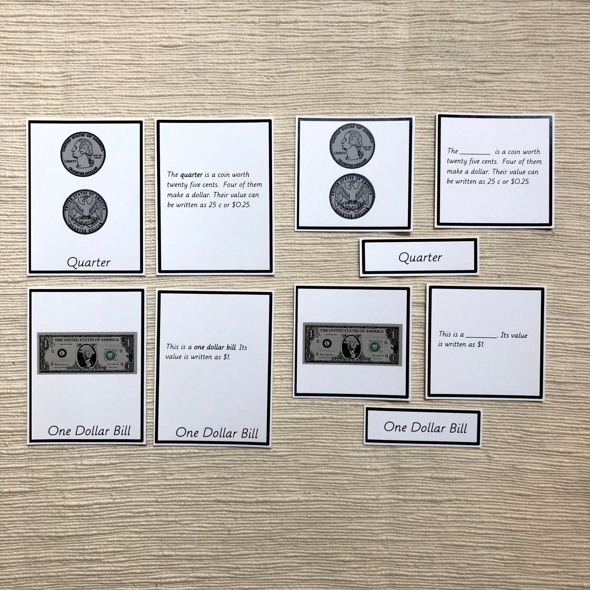 US Money Montessori Five Part Cards (money identification) – montessorikiwi