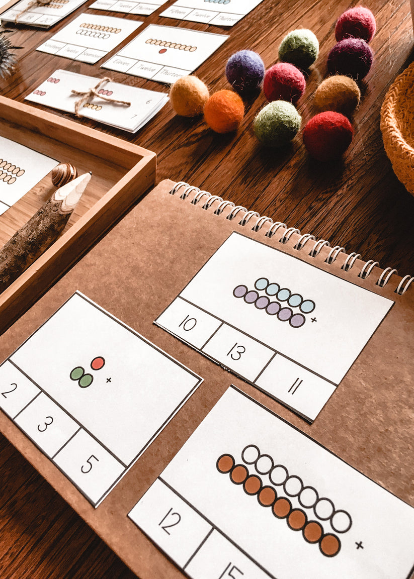 Colored beads clip cards 11-20 (teen numbers) – montessorikiwi