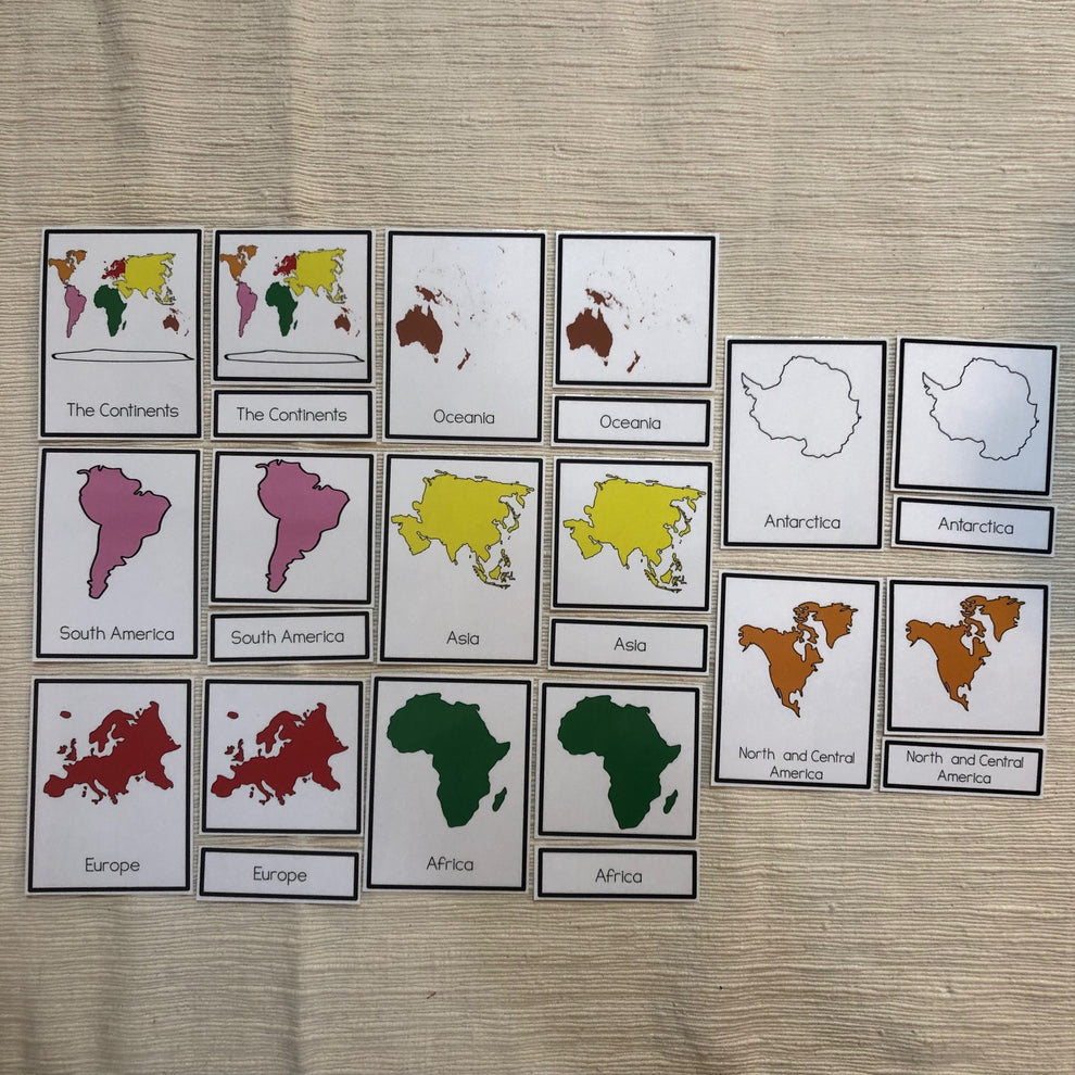Montessori Continent 3 part cards – montessorikiwi