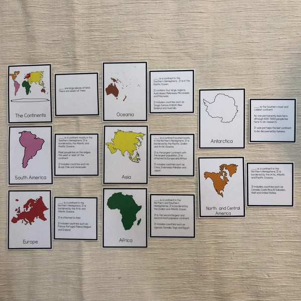 Montessori Continent 3 part cards – montessorikiwi