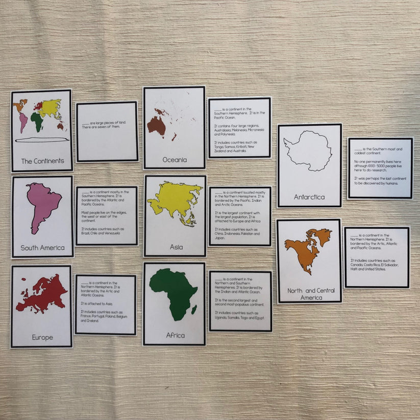 Montessori Continent 3 part cards – montessorikiwi