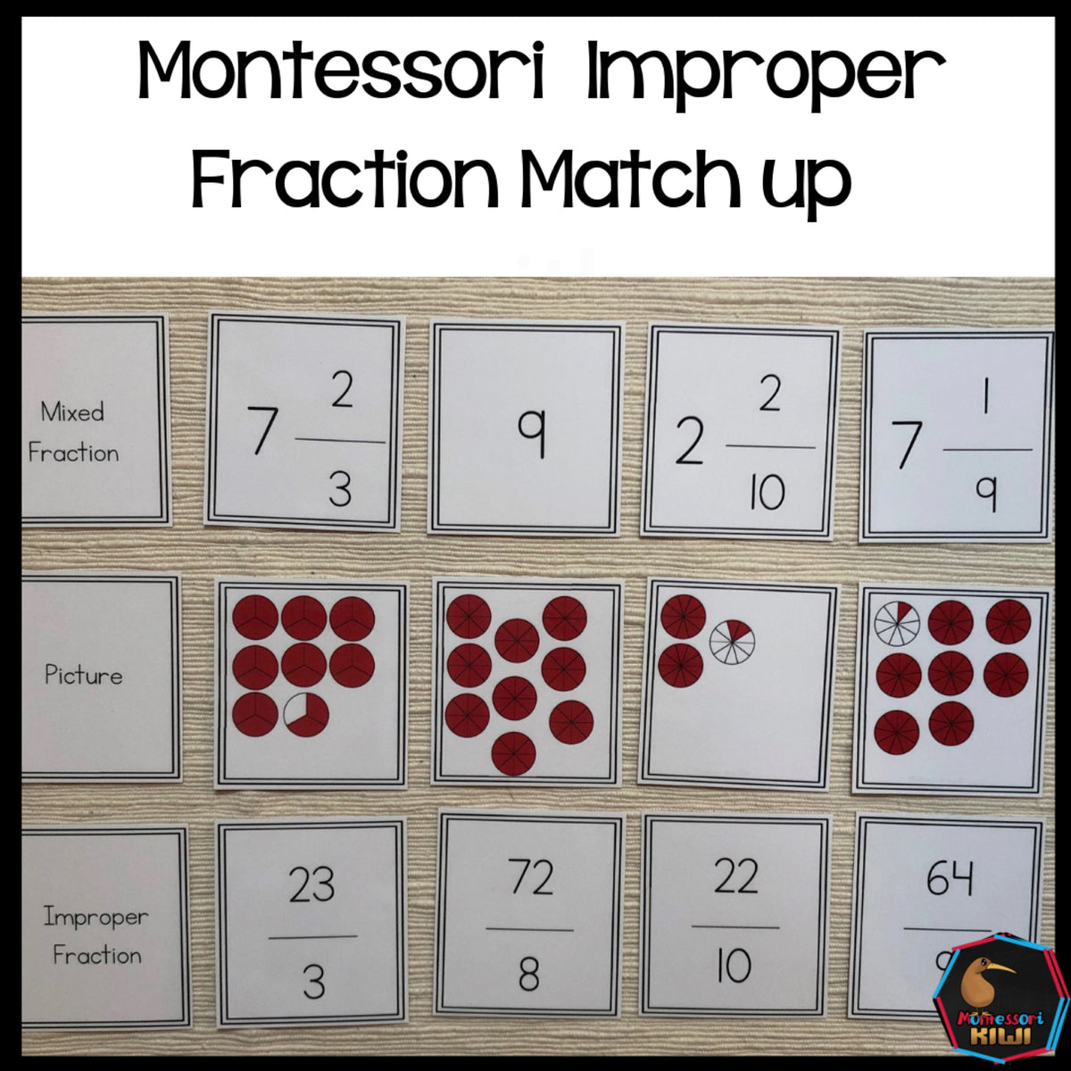 Montessori Improper Fractions Match-Up | Mixed Numbers & Fraction Card ...