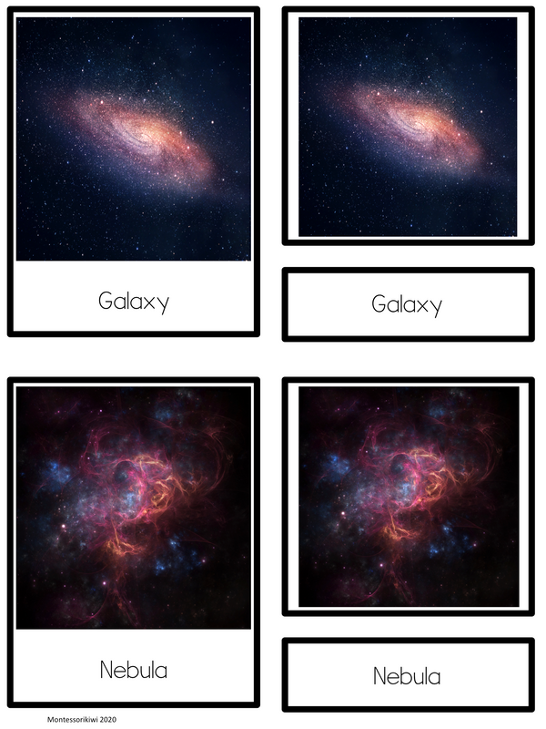 Objects in Space Montessori 3 Part Cards (cosmic) – montessorikiwi