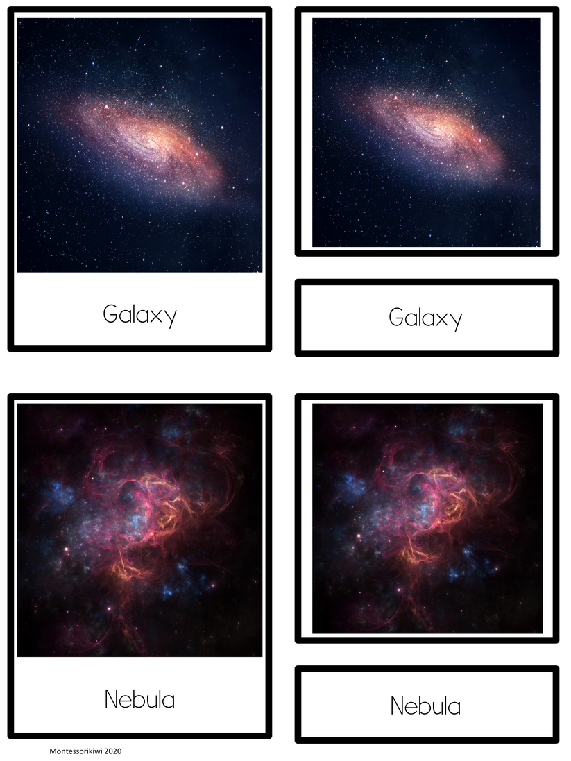 Objects in Space Montessori 3 Part Cards (cosmic) – montessorikiwi