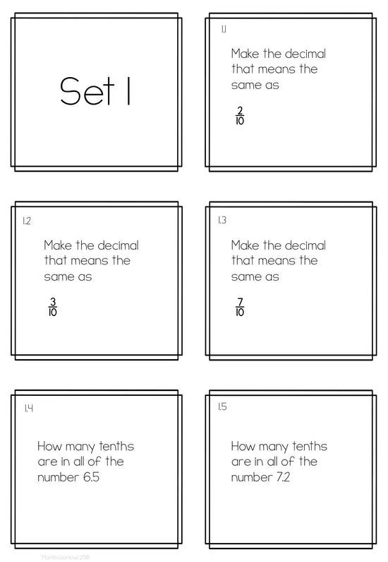 Decimal Task Cards – montessorikiwi