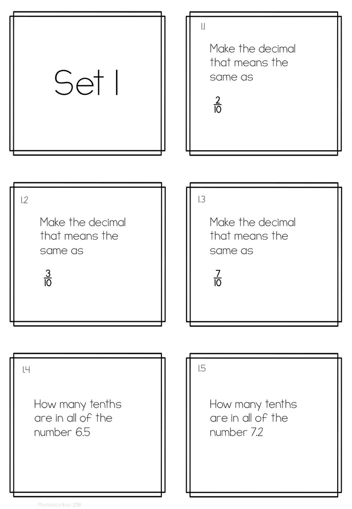 Decimal Task Cards – montessorikiwi