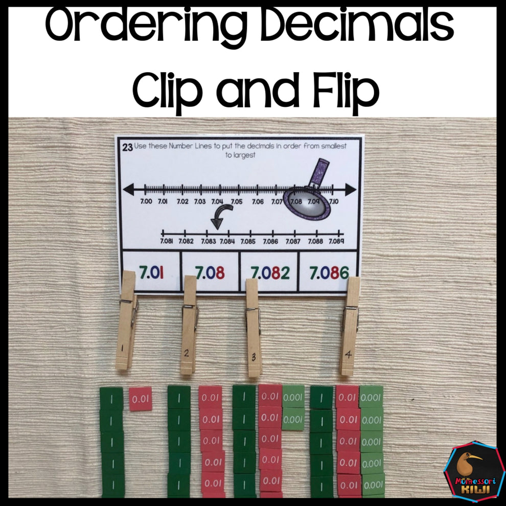 Ordering decimals on a number line: Clip and Flip – montessorikiwi