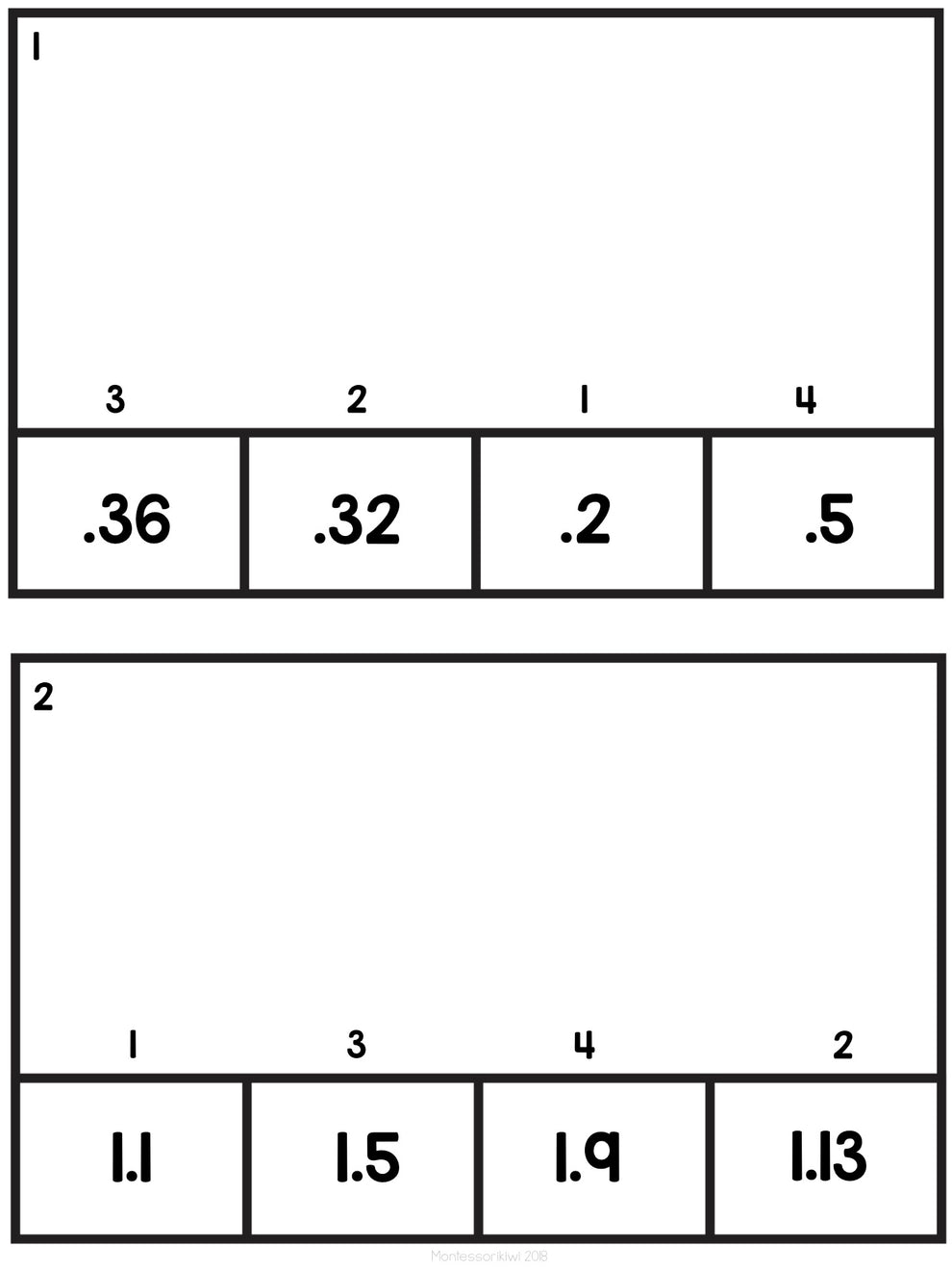 Ordering decimals on a number line: Clip and Flip – montessorikiwi