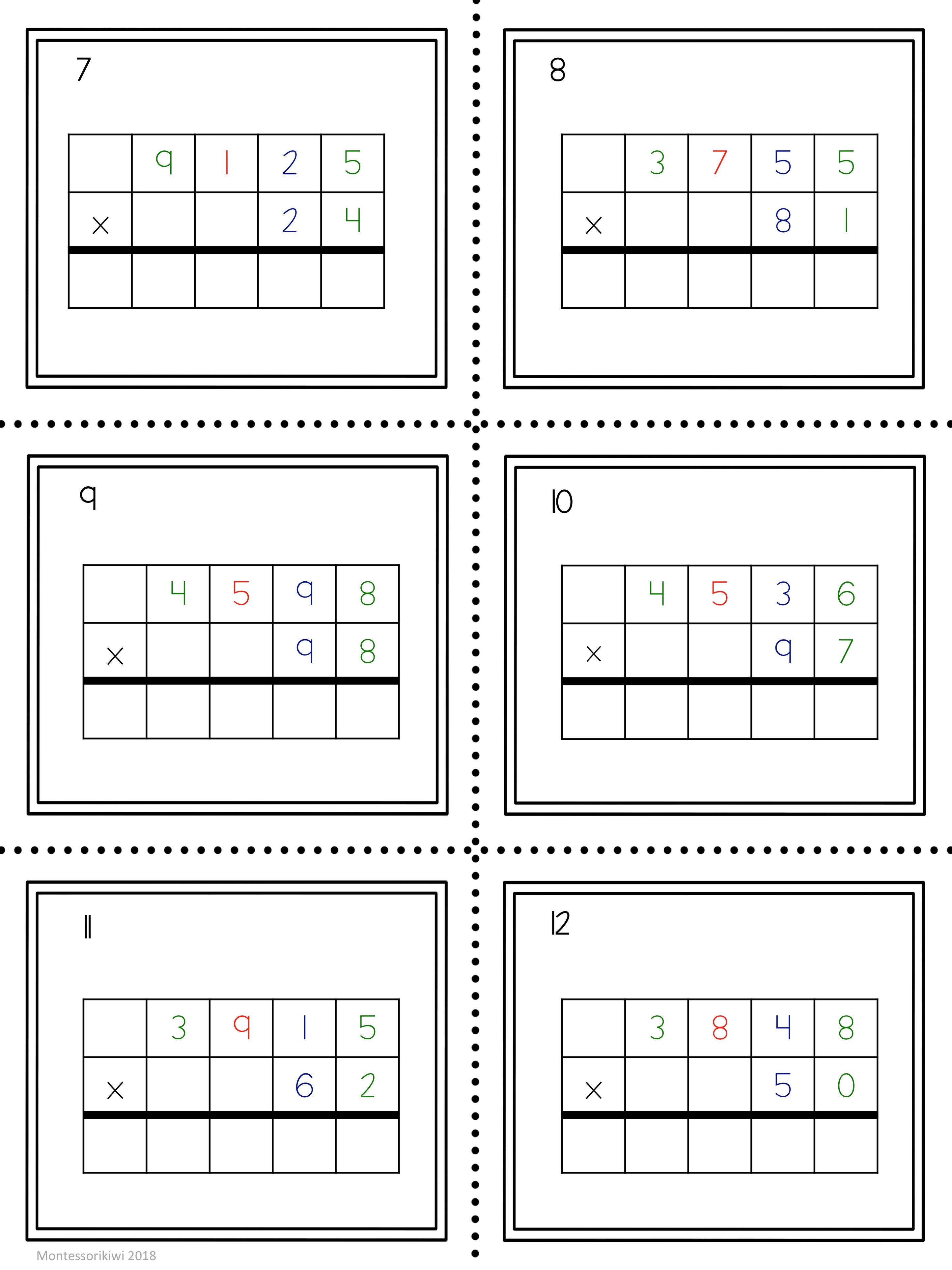 Multiplication questions: 2 and 3 digit multipliers – montessorikiwi
