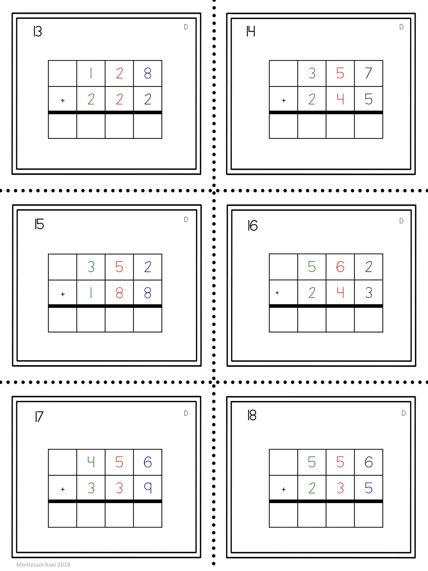 Three digit equations (Montessori) – montessorikiwi