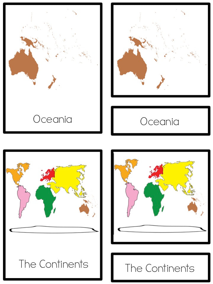 Montessori Continent 3 part cards – montessorikiwi