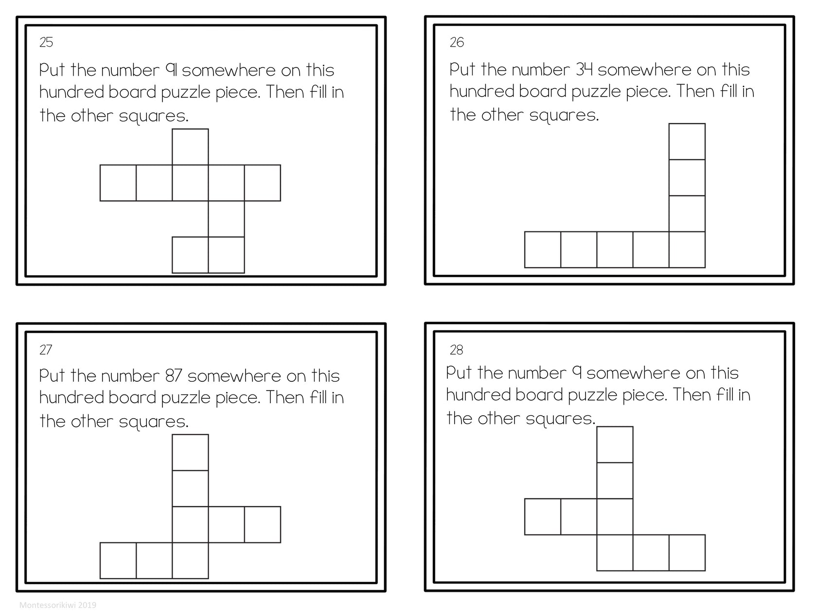 Hundred Board Puzzle Pieces Task Cards – montessorikiwi