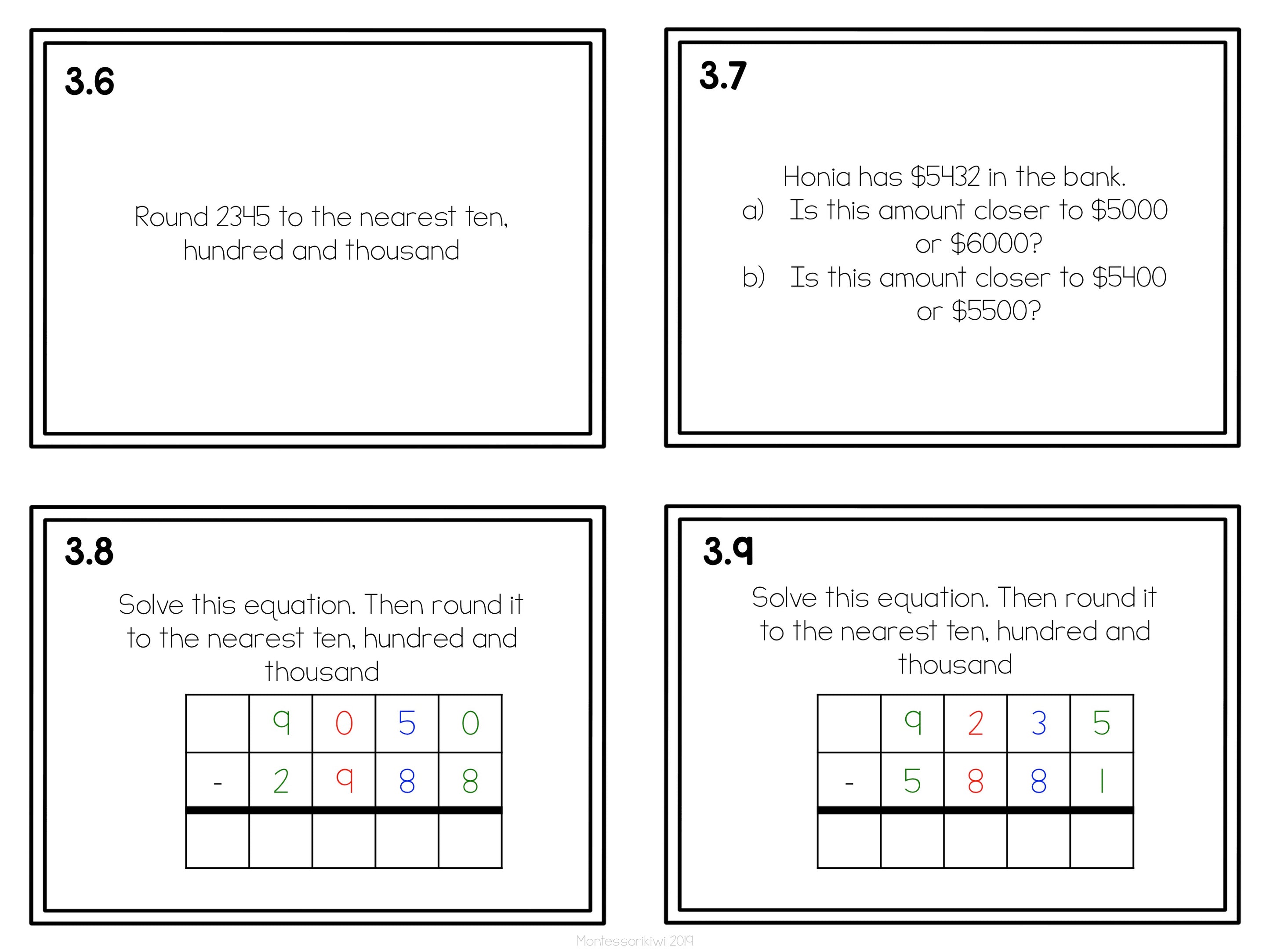 Rounding Numbers Task or Command Cards – montessorikiwi