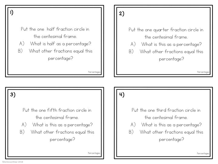 Converting Fractions to Percentages Task Cards – montessorikiwi