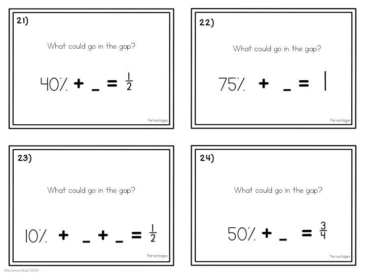 Converting Fractions to Percentages Task Cards – montessorikiwi