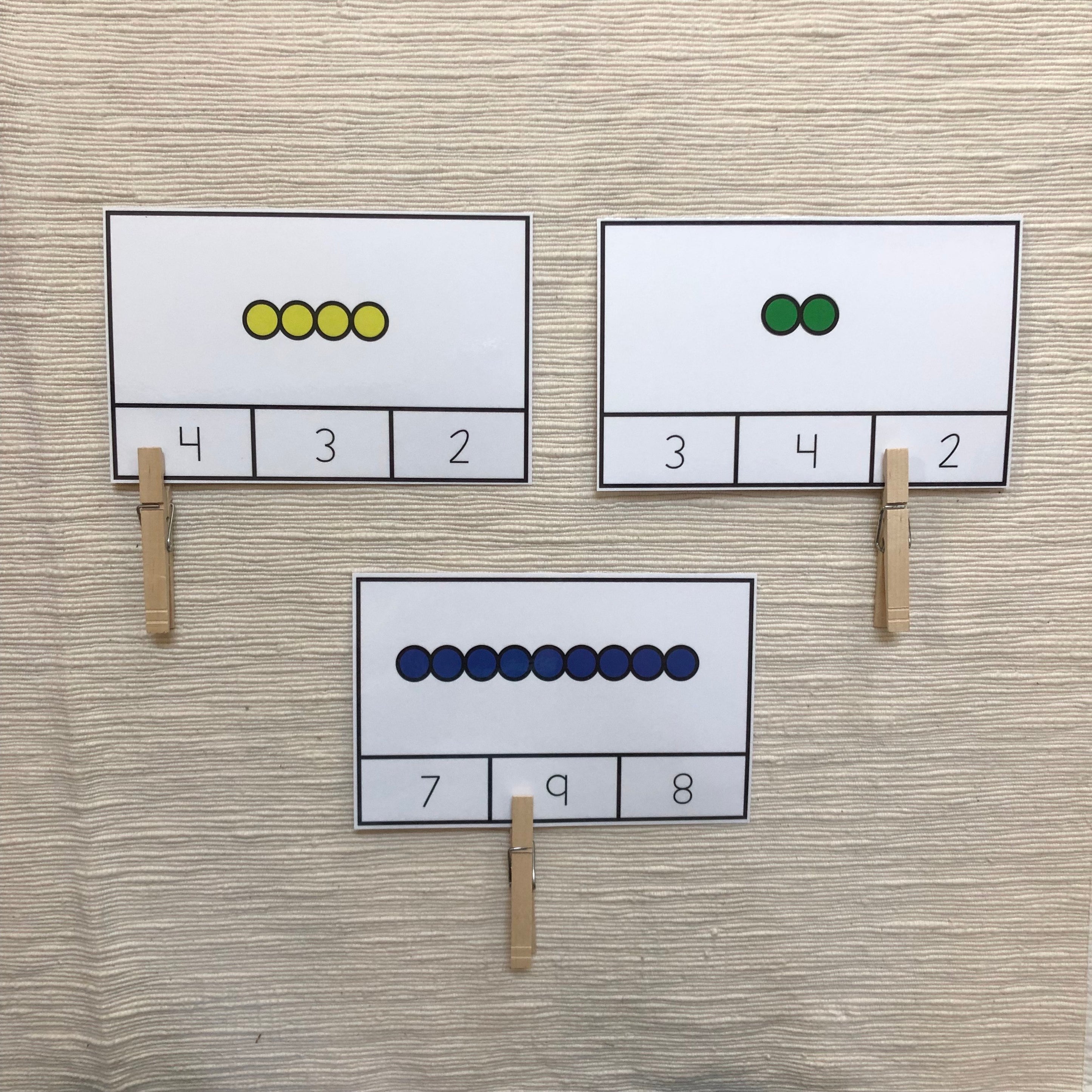 Montessori Colored beads clip cards 1-10 – montessorikiwi